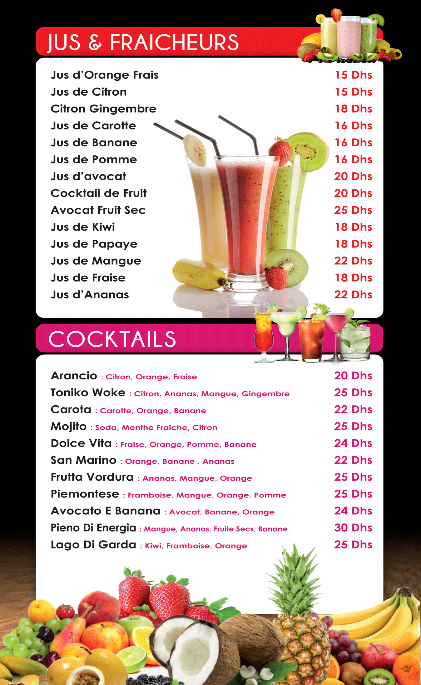 Menu Oasis Juice